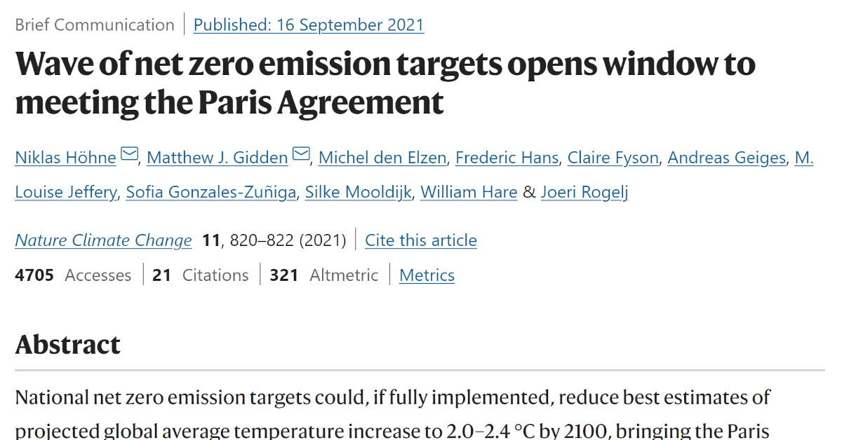 Publication in Nature Climate Change: Wave of net zero emission targets ...
